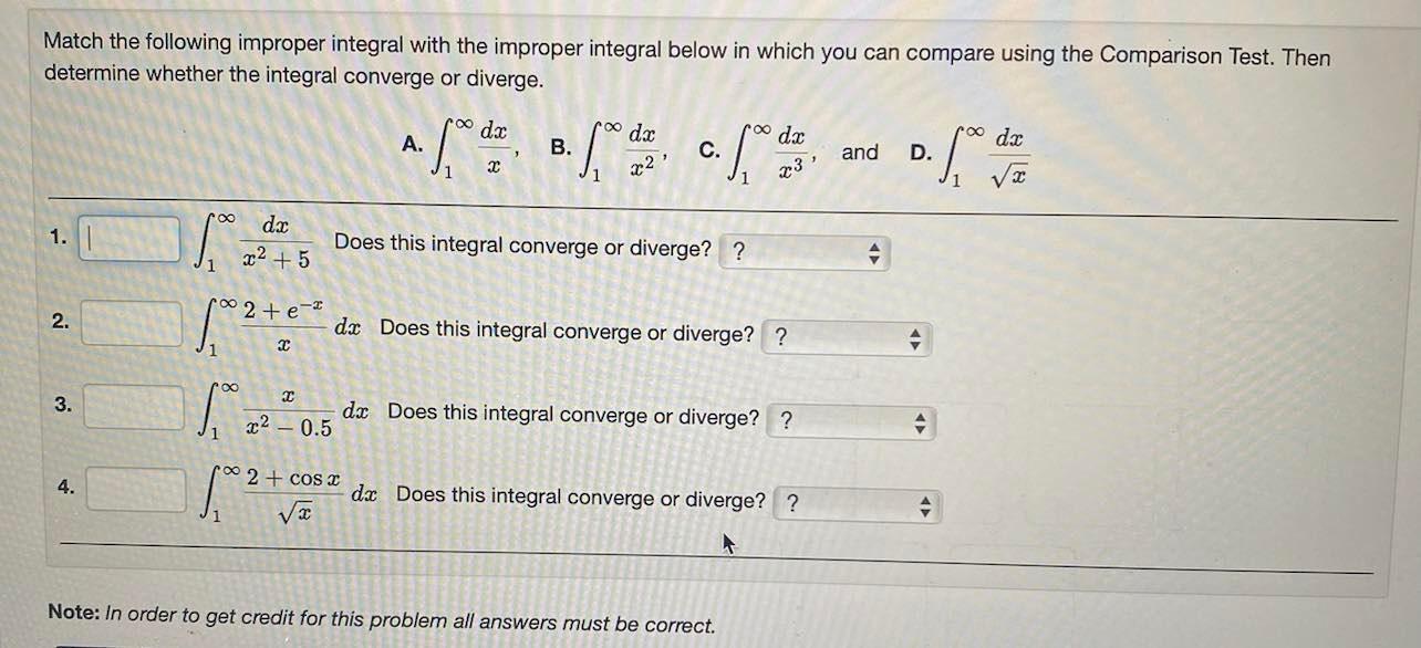 Solved Match the following improper integral with the | Chegg.com