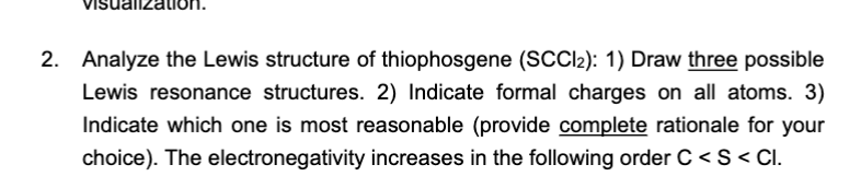 Solved 2. ﻿Analyze the Lewis structure of thiophosgene | Chegg.com