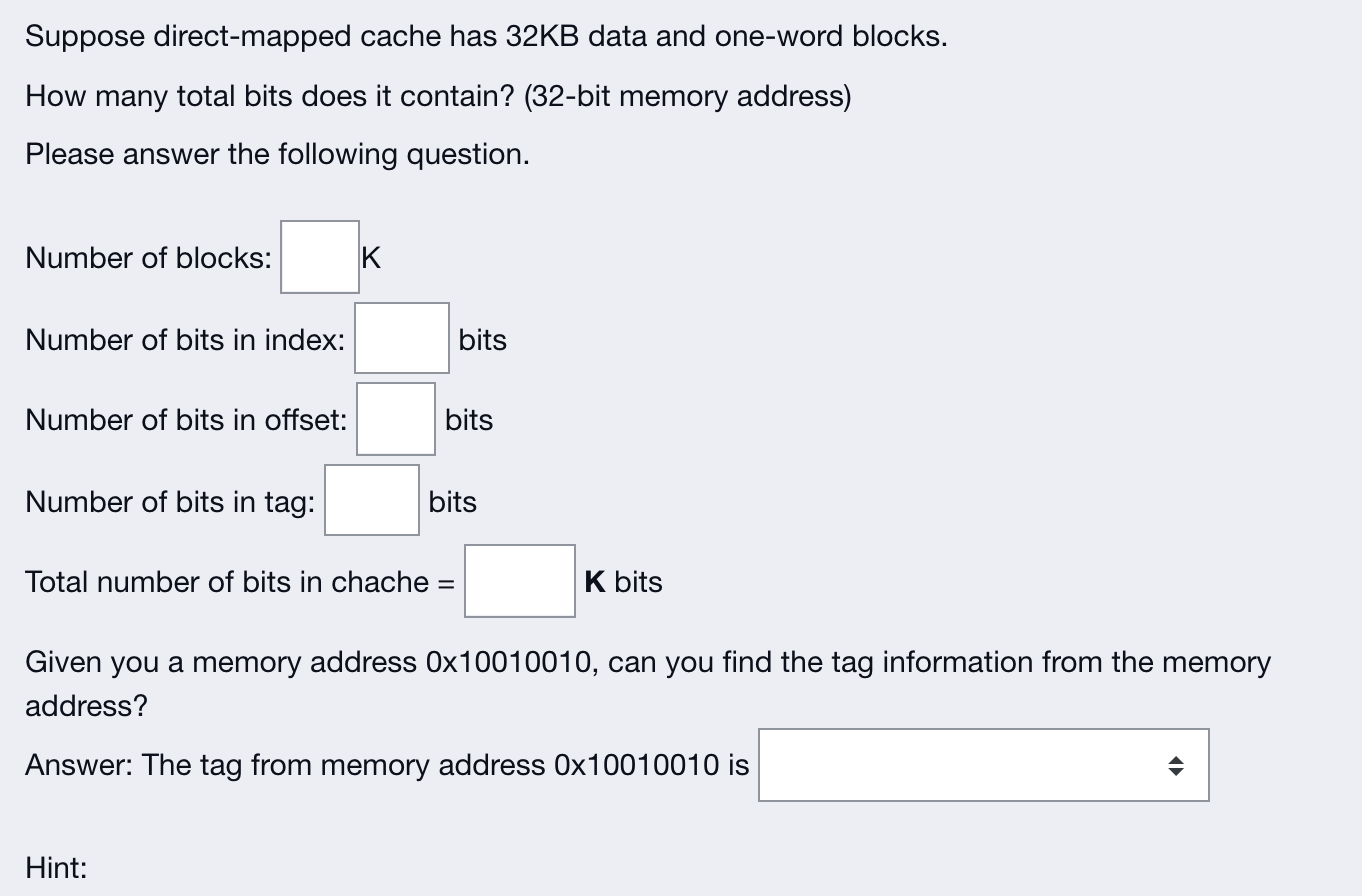 Solved Suppose direct-mapped cache has 32KB data and | Chegg.com