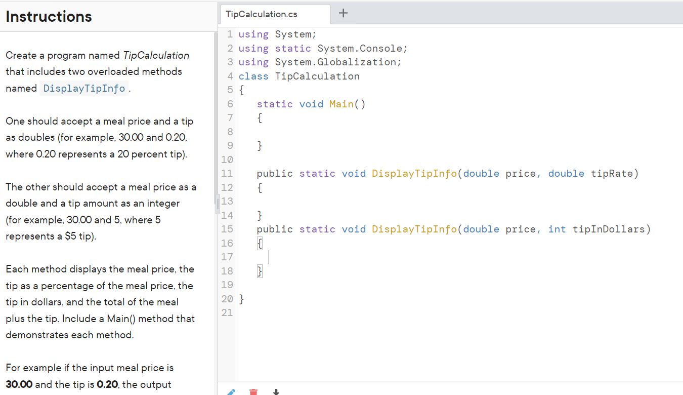 Solved Meal price: $30.00. Tip percent: 0.20 Tip in dollars: | Chegg.com
