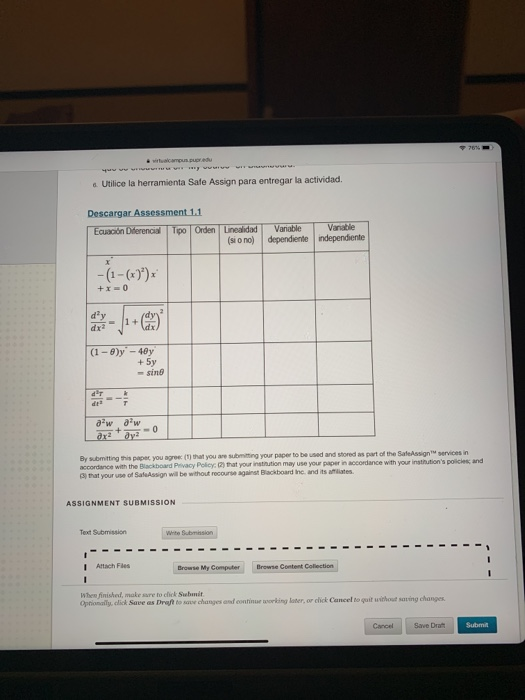 Solved a Utilice la herramienta Safe Assign para entregar la | Chegg.com