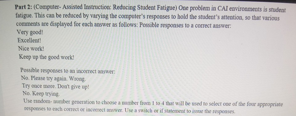 Solved Computer-Assisted Instruction: Part 1: Write a | Chegg.com