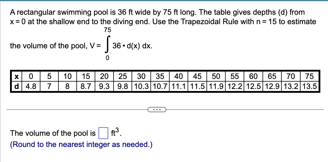 Solved A rectangular swimming pool is 36ft wide by 75ft | Chegg.com