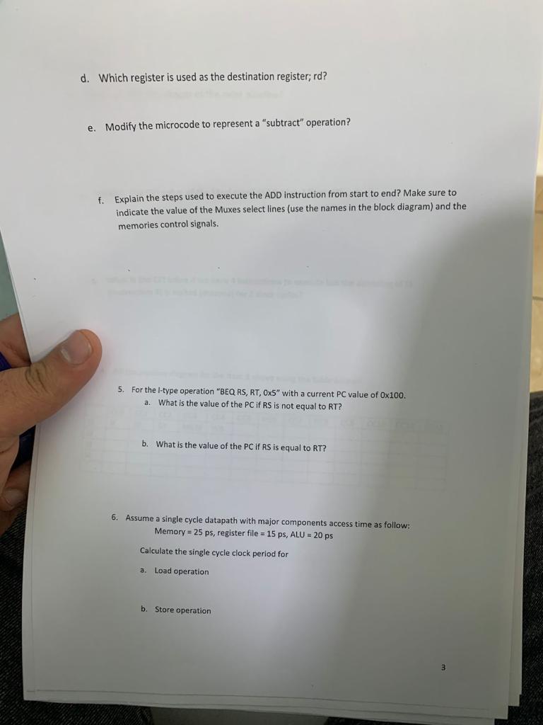 Solved 1: Single Cycle Datapath Given the following block | Chegg.com