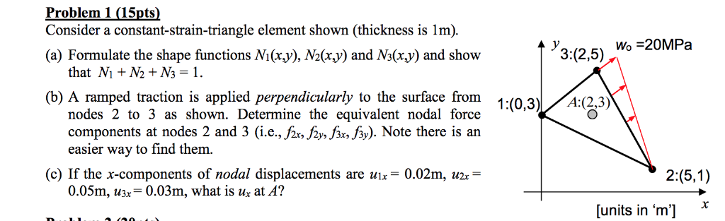 Problem 1 (15pts) Consider a constant-strain-triangle | Chegg.com