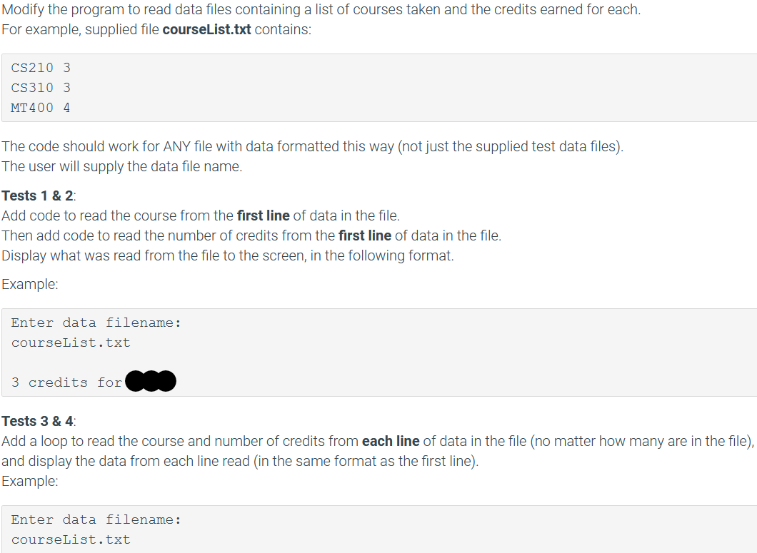 Solved Modify the program to read data files containing a | Chegg.com