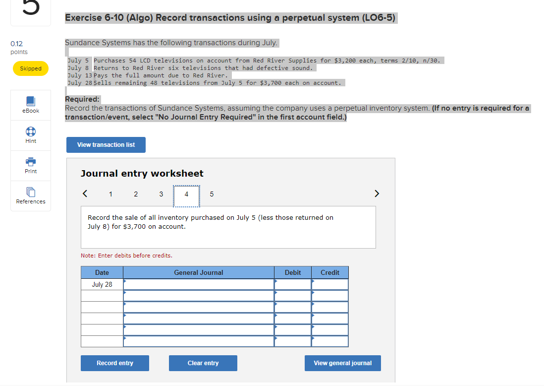 Solved UT Exercise 6-10 (Algo) Record transactions using a | Chegg.com