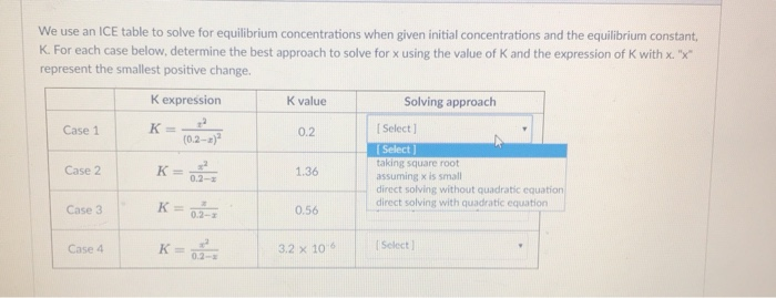 Solved We use an ICE table to solve for equilibrium | Chegg.com