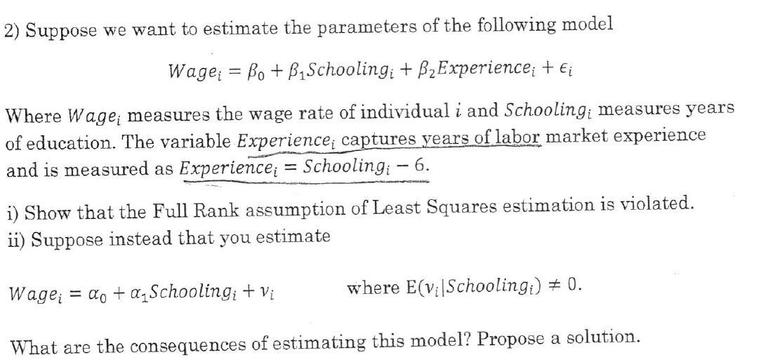 2) Suppose we want to estimate the parameters of the | Chegg.com