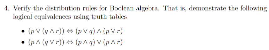 Solved 4. Verify the distribution rules for Boolean algebra. | Chegg.com