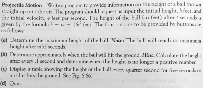 Solved Projectile Motion Write a program to provide | Chegg.com