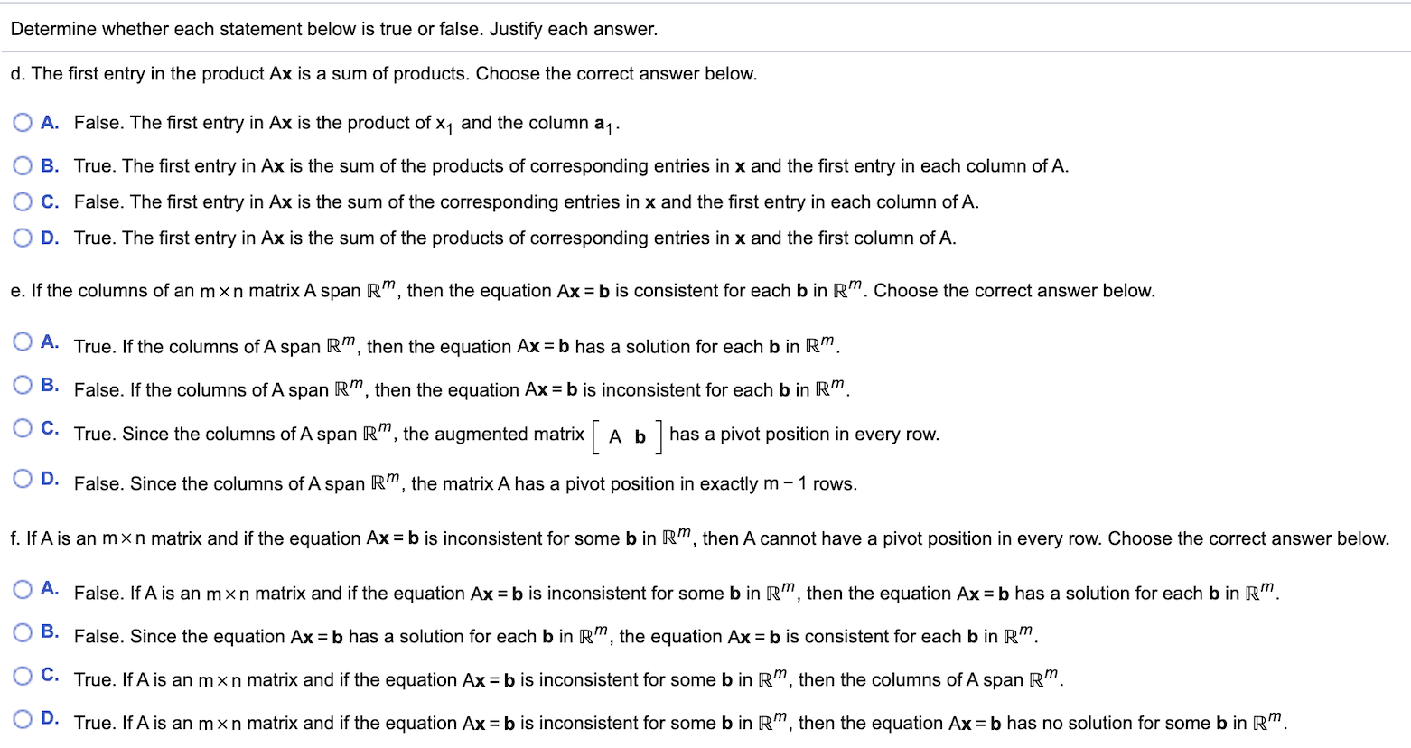 Solved Determine whether each statement below is true or | Chegg.com