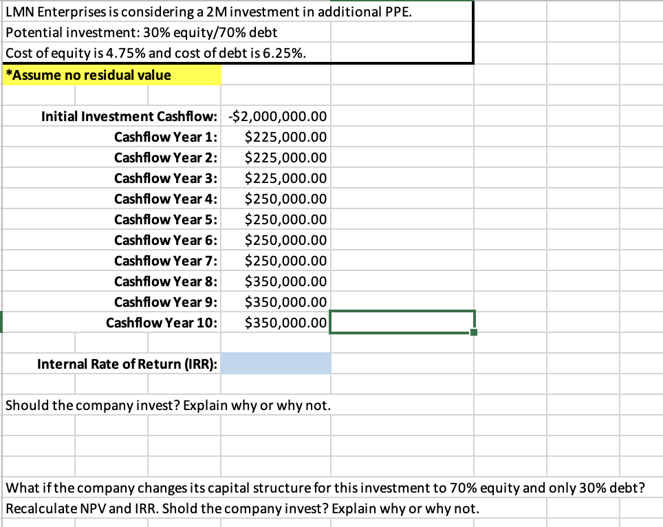 Solved LMN Enterprises is considering a 2M investment in | Chegg.com