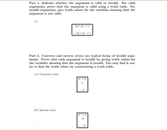 Solved Part 1 Indicate Whether The Argument Is Valid Or