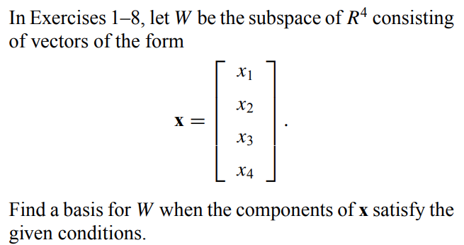 Solved In Exercises 1−8, let W be the subspace of R4 | Chegg.com