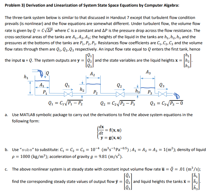 Problem 3) Derivation and Linearization of System | Chegg.com Problem 3) Derivation and Linearization of System | Chegg.com