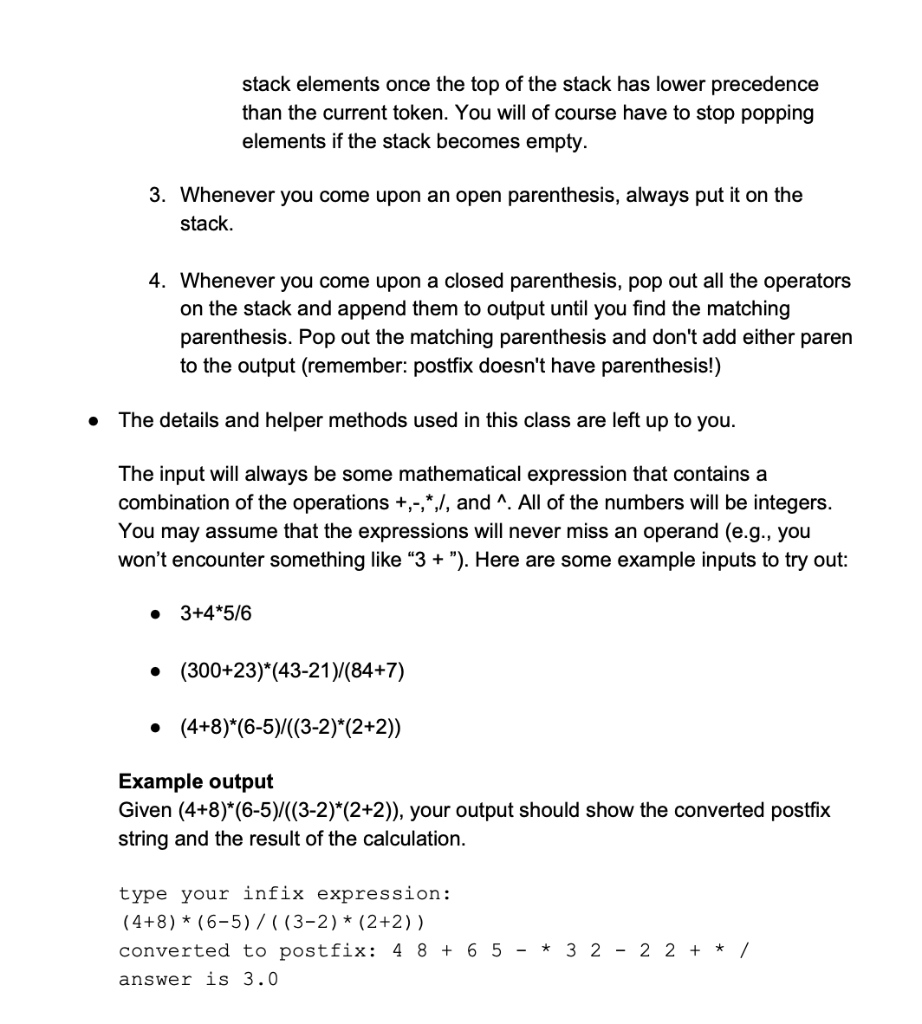 Solved Postfix Calculator Introduction The purpose of this | Chegg.com