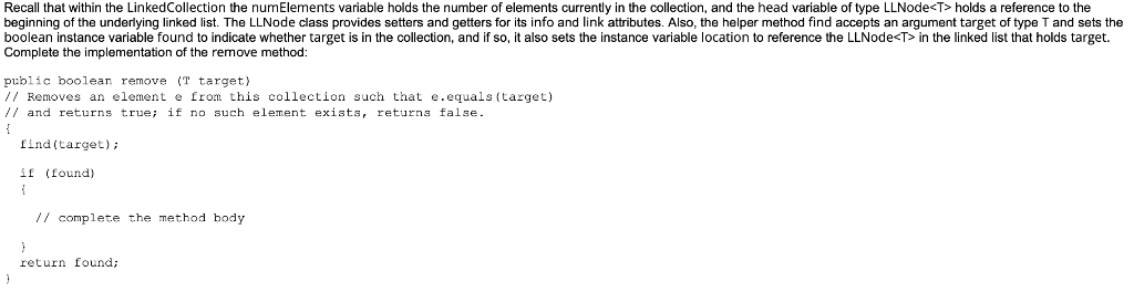 Solved Recall that within the LinkedCollection the | Chegg.com