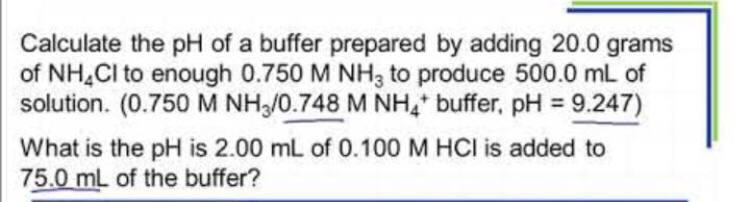 Solved Calculate the pH of a buffer prepared by adding 20.0 | Chegg.com
