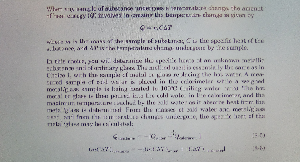 Solved Choice II. Specific Heats of Metals and Glass | Chegg.com