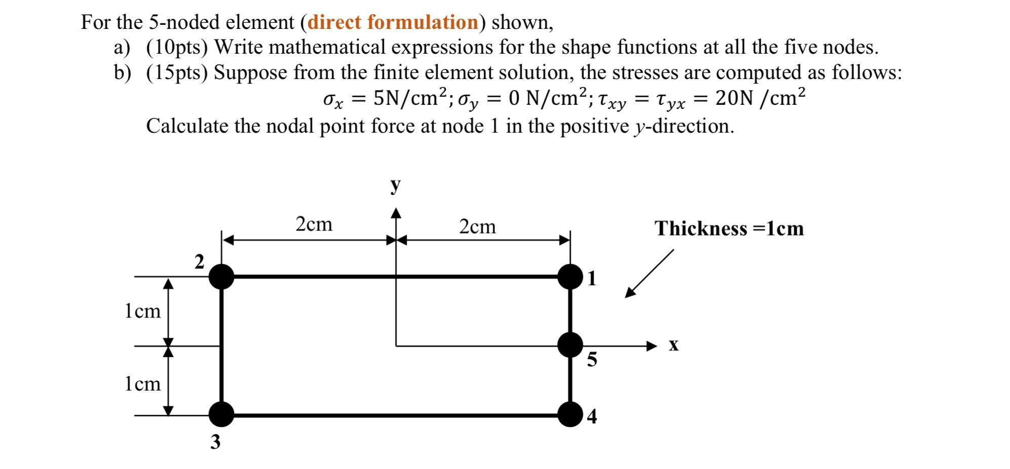 For the 5-noded element (direct formulation) shown, | Chegg.com