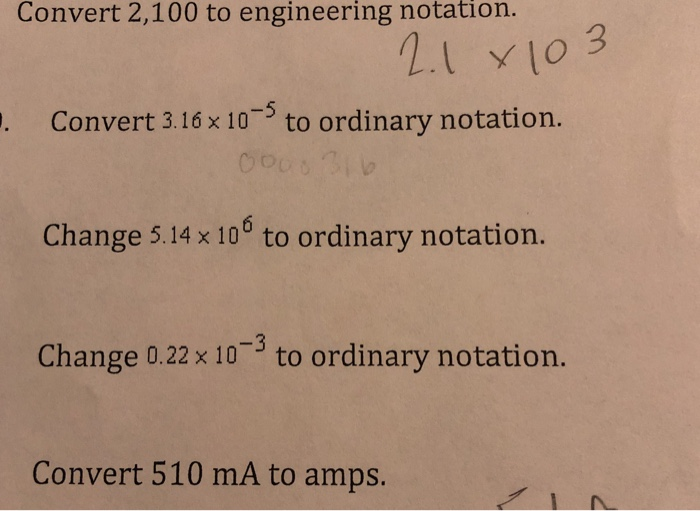 Solved Convert 2,100 to engineering notation. . Convert 3.16 | Chegg.com
