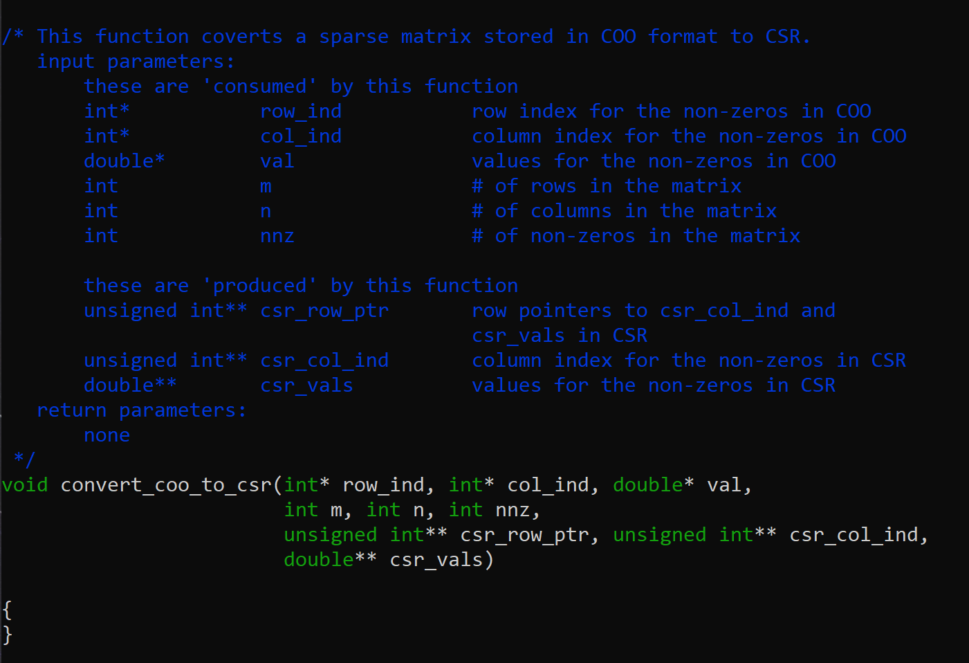 Solved /* This function coverts a sparse matrix stored in | Chegg.com