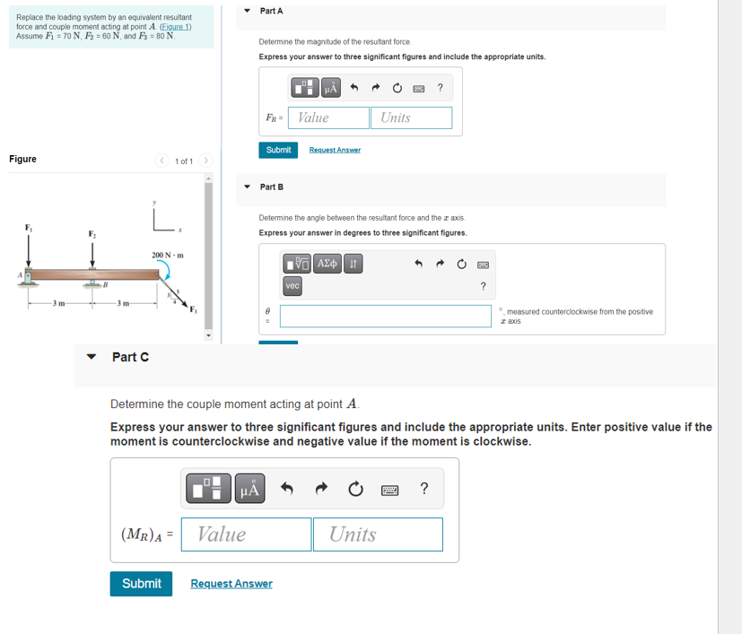Solved Part C Determine the couple moment acting at point A. | Chegg.com