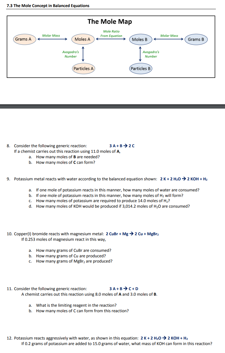 Solved 7.3 The Mole Concept in Balanced Equations 8. | Chegg.com