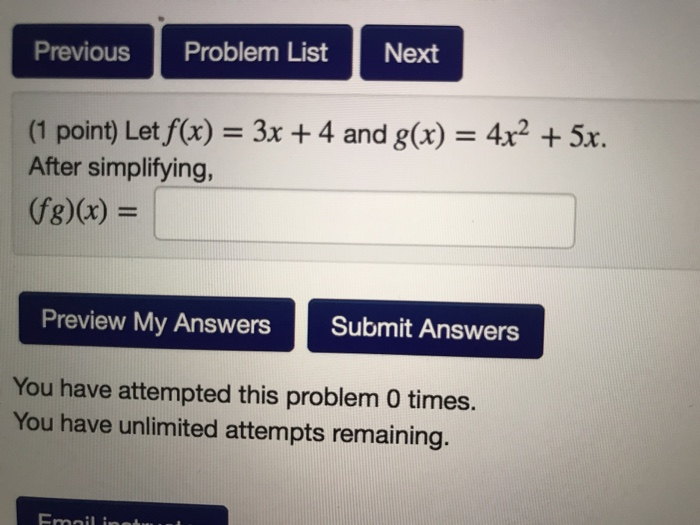 Solved Previous Problem List Next (1 point) Letf(x) = 6-3x + | Chegg.com