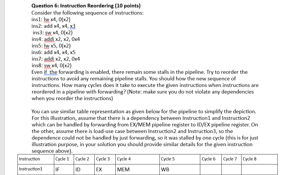 Solved Question 6 Instruction Reordering 10 Points 