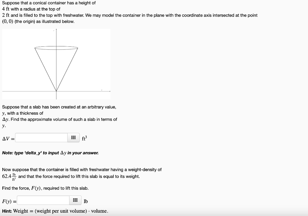 Solved Suppose that a conical container has a height of 4 ft | Chegg.com