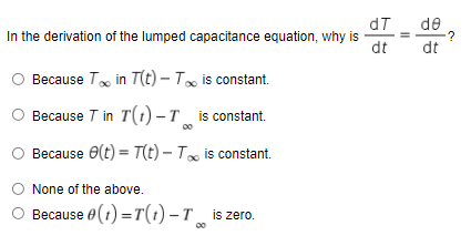 Solved In the derivation of the lumped capacitance equation, | Chegg.com