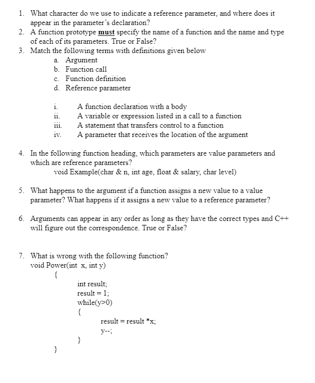 Solved 1. What character do we use to indicate a reference | Chegg.com