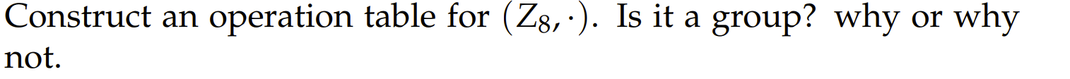Solved Construct an operation table for (Z8,·). Is it a | Chegg.com