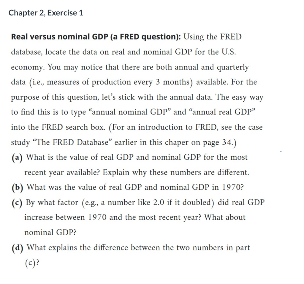 Solved Chapter 2, Exercise 1 Real versus nominal GDP (a FRED | Chegg.com