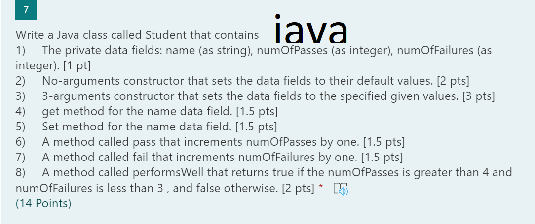 Solved 7 iava Write a Java class called Student that | Chegg.com