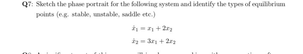 Solved 7: Sketch the phase portrait for the following system | Chegg.com