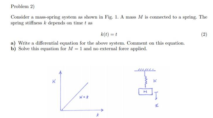 Solved Problem 2) Consider a mass-spring system as shown in | Chegg.com