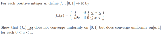 Solved For each positive integer n, define fr : [0, 1] + R | Chegg.com