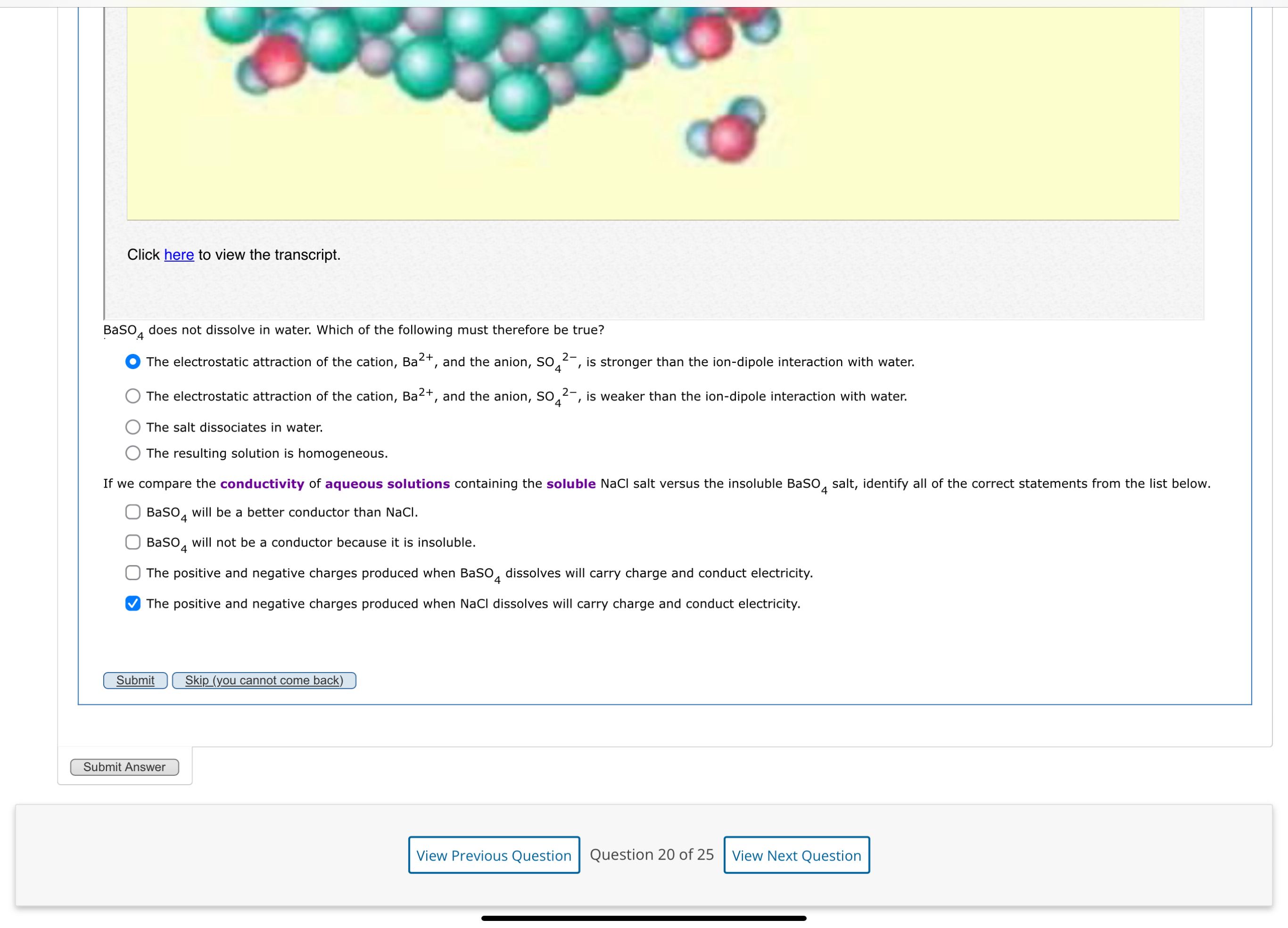 Solved BaSO4 does not dissolve in water. Which of the | Chegg.com