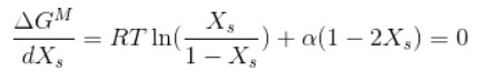 Solved ΔGMdxs=RTln(xs1-xs)+α(1-2xs)=0"Isn't this equation | Chegg.com