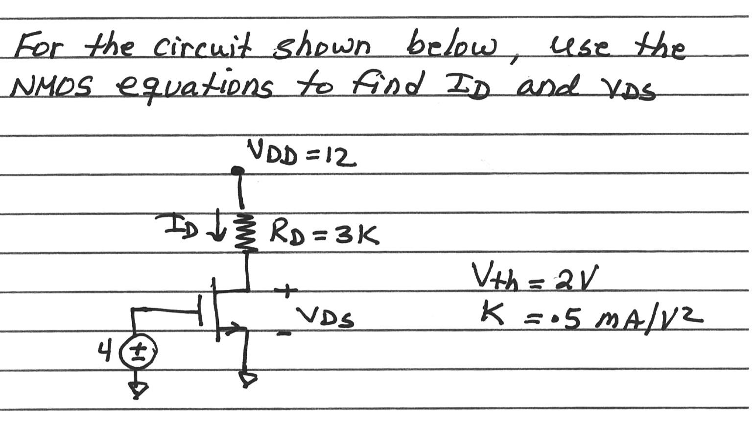 Solved For the circuit shown below, use the NMOS equations | Chegg.com