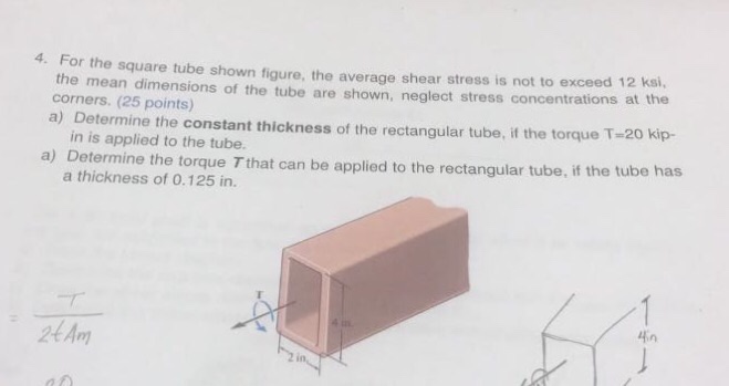 Solved 4. For the square tube shown figure, the average | Chegg.com