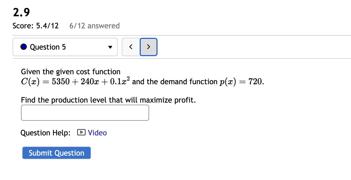 Solved Given the given cost functionC(x)=5350+240x+0.1x2 | Chegg.com