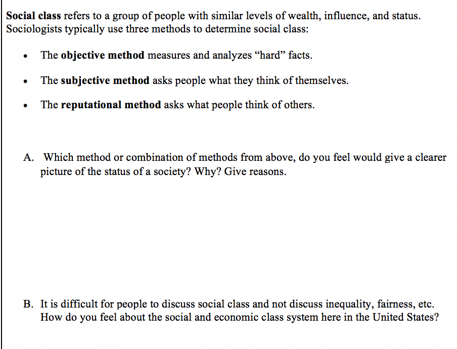 Solved Social class refers to a group of people with similar | Chegg.com