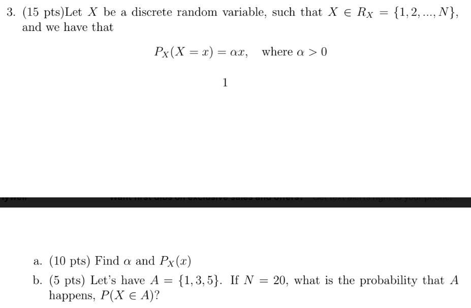 Solved 3. (15 pts)Let X be a discrete random variable, such | Chegg.com