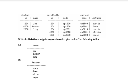 Solved student enrolledIn subject id name id 1 code code | Chegg.com