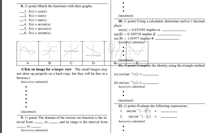 Solved 8. (1 point) Match the functions with their graphs. | Chegg.com