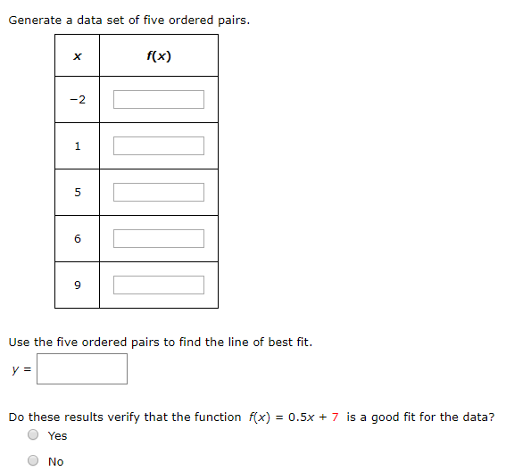 Solved Generate A Data Set Of Five Ordered Pairs F X 2 6